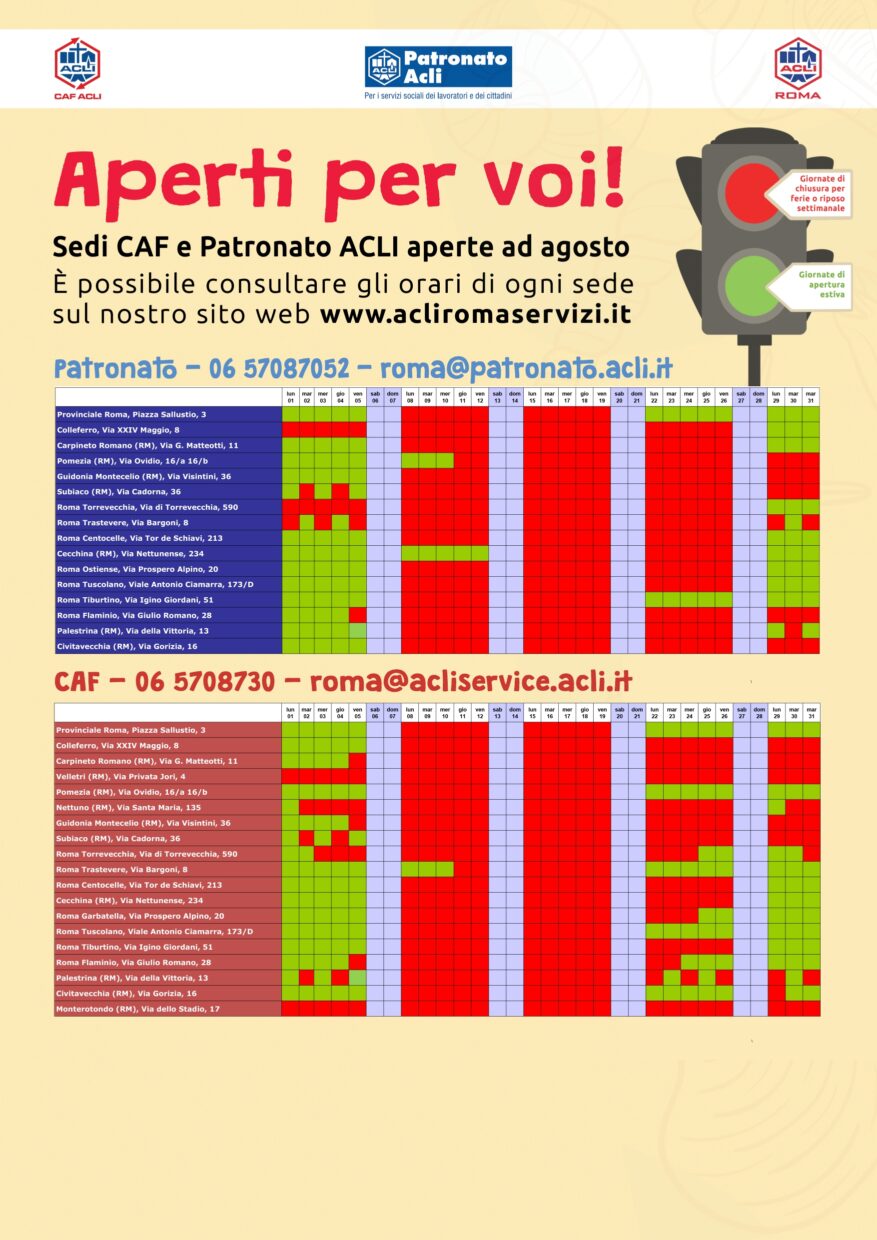 Aperti per voi: sedi CAF e Patronato il calendario di agosto - Servizi ...